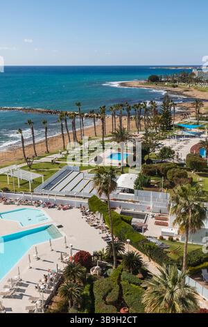 Cyprus, Paphos, Elevated View of Paphos of Seafront and Beach Stock ...