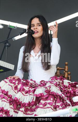 Singer Angeles Toledano performs during a concert in Plaza Mayor ...