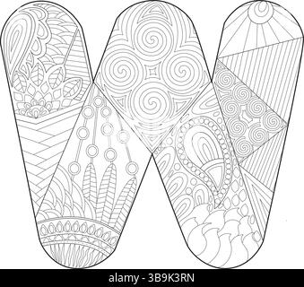 Coloring page for adult. Contour Capital English Letter on a mandala ...