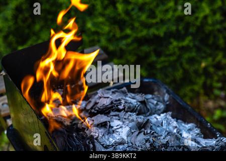 Burning old documents, secret documents burned in a bonfire by the ...