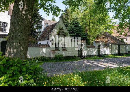 Medieval convent for nuns who weave lace in Bruges, Flanders, small ...