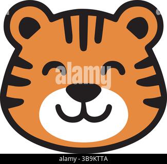 Smiling face of a cartoon tiger. Kawaii illustration of a wild animal ...