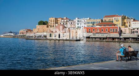 Buildings along the promenade of Chania, Crete Stock Photo - Alamy
