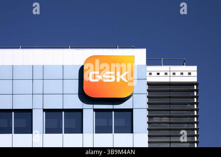 A logo sign outside of the GlaxoSmithKline (GSK) Slaoui Center for ...