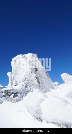 Japanese Alps winter hiking on snowy mountains of Kisokoma Stock Photo ...
