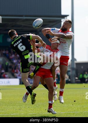 Hull KR's Jared Waerea-Hargreaves is tackled by Hull FC's Zak Hardaker ...