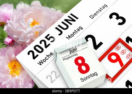 Kalender Pfingsten 8. und 9. Juni 2025 Pfingstsonntag Pfingstmontag mit ...