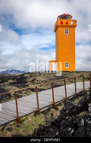 Svortuloft Lighthouse (Svortuloftsviti), bright orange lighthouse on ...