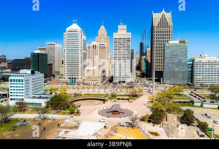 Scenic panoramic photo of Hart Plaza in downtown Detroit, Michigan ...