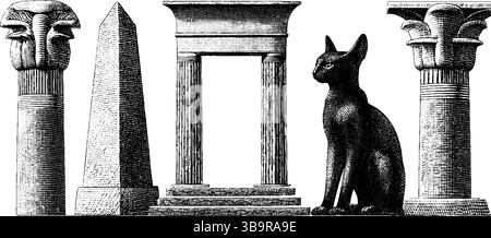 Egypt columns. Pillars of ancient egyptian temple, old stone or clay ...