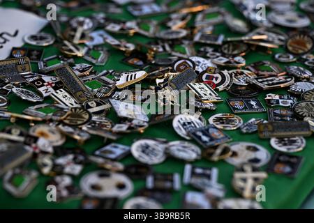 Notts County pin badges on sale outside the ground before the Sky Bet ...