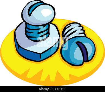 An abstract vector illustration shows a nut and screw bolt fastener in ...