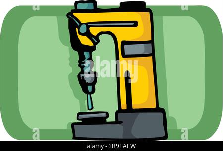 An abstract vector illustration shows a drill equipment tool in cartoon ...