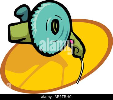 An abstract vector illustration shows a cordless jigsaw and eyewear ...