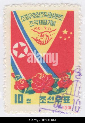 NORTH KOREA, DPRK - 1961 October 26: 10 chon multicolored postage stamp ...