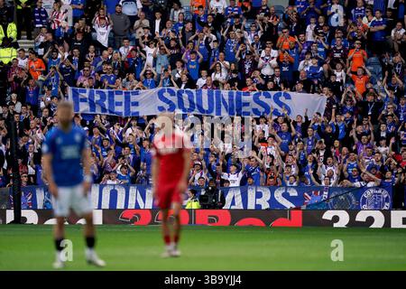 Rangers fans in the stands hold up a knight tifo ahead of the UEFA ...
