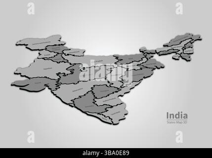 3D India map with states. Stylized vector map illustration Stock Vector ...