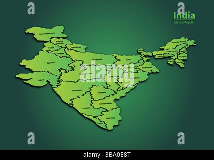 3D India map with states. Stylized vector map illustration Stock Vector ...