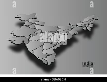 3D India map with states. Stylized vector map illustration Stock Vector ...