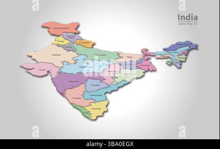 3D India map with states. Stylized vector map illustration Stock Vector ...
