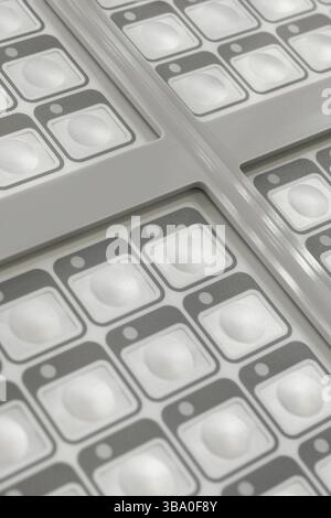 close-up shot of modern conference phone on wooden table at office ...