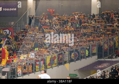 Fans of Lens during the French championship Ligue 1 football match ...