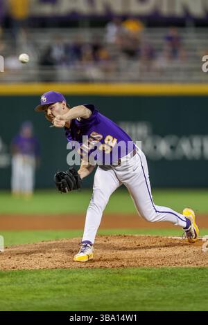 LSU starting pitcher Kade Anderson, bottom, throws against Coastal ...