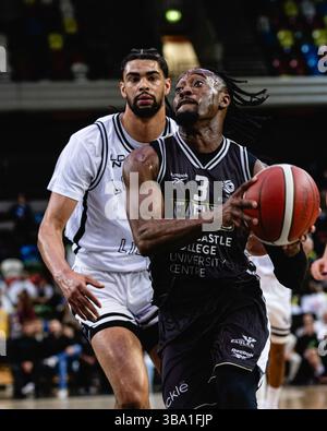 Mike Okauru of Newcastle Eagles during the first leg Super league ...
