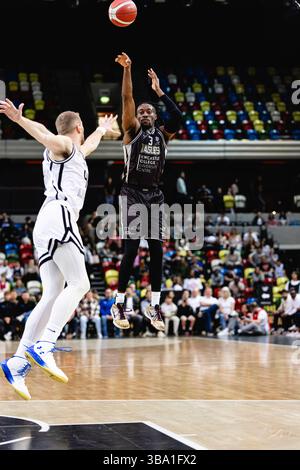 Mike Okauru of Newcastle Eagles during the first leg Super league ...