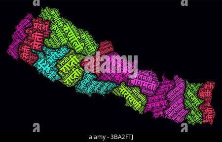 Nepal regions word clouds. Country shape on textured background. Nepal ...