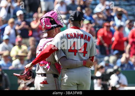 Boston Red Sox pitcher Aroldis Chapman delivers during the ninth inning ...