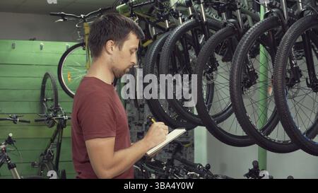 theme of small business selling bicycles. Young Caucasian male brunette ...