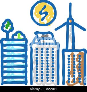 Renewable Energy Integration Green Building Line Icon Vector Renewable