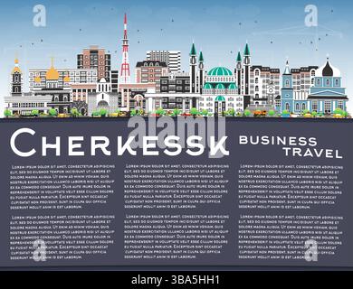 Cherkessk Russia city skyline with color buildings isolated on white ...