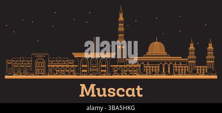 Outline Skyline panorama of city of Muscat, Oman - vector illustration ...