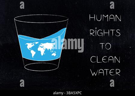 glass of water with world map, representing the global human right to ...
