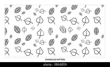 Simple Black Outline Assorted Leaf Seamless Pattern for Minimalist ...