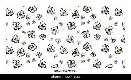 Halloween seamless pattern with cute cartoon ghosts and half moons on ...