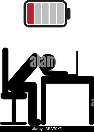 working person with empty battery pictogram isolated vector ...