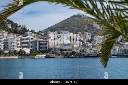 Summer view of the beach and promenade, Saranda Town, Albania, Europe ...