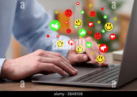 Man using a computer with media likes sharing concept on the screen ...