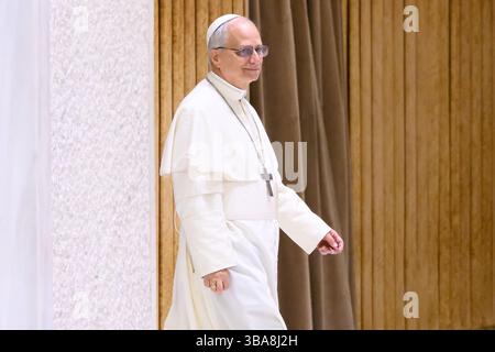 Pope Leo XIV arrives for an audience with the participants in the ...