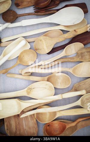 Wooden spoons at the fair Stock Photo - Alamy