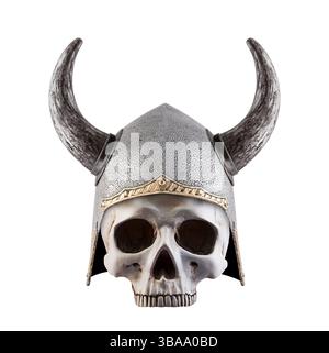 Human skull with horned helmet isolated on white background Stock Photo ...