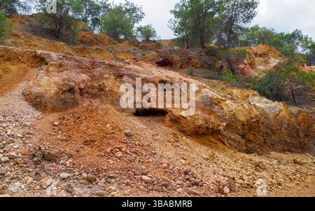 South Mathiatis mine, abondonned sulfide mine with ancient tunnels ...