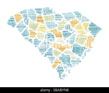 South Carolina counties map word cloud. South Carolina region names ...