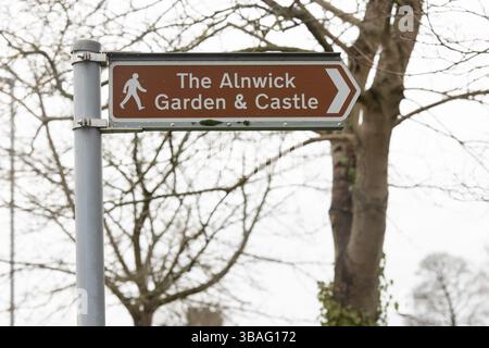 Visitor signs at The Alnwick Garden, Northumberland, February 2025 ...