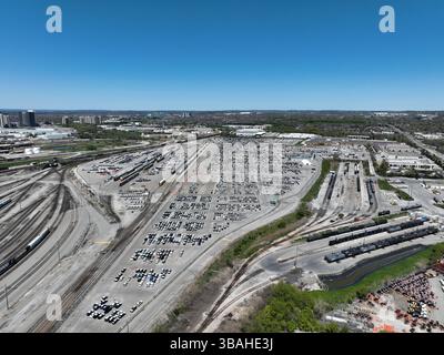 Aerial view of Canadian National Railway's MacMillan Yard and autorack ...