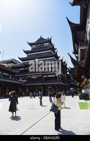 Shanghai, China - 1 April 2025: Yuyuan Old Street illuminated at night ...