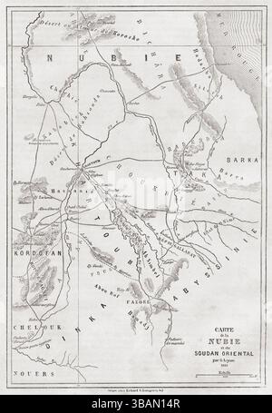 Old map of Sudan and Nubia, Africa. Drawing by Karl Girardet (1813-1871 ...